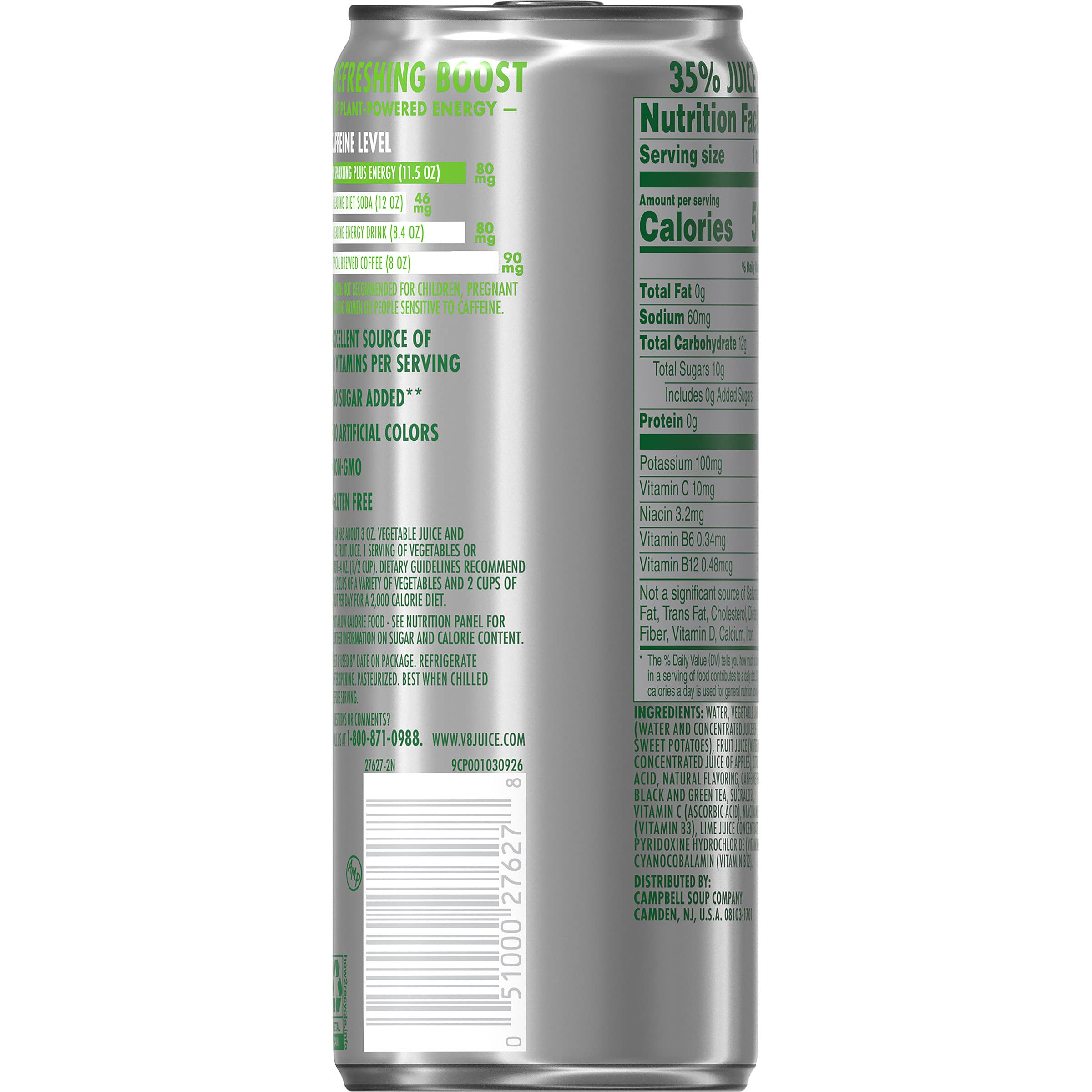 Buy V8 +SPARKLING ENERGY Lemon Lime Energy Drink, Made with Real ...