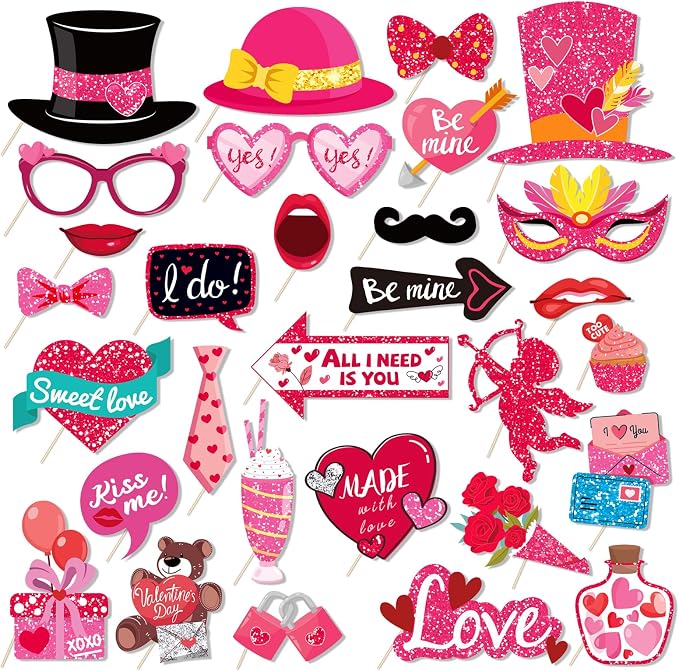 Amazon.com: Soulpaner 30 Pcs Valentines Day Photo Booth Props ...