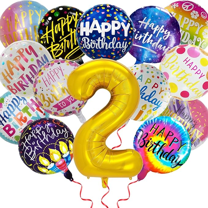 Amazon.com: 50 Pcs Happy Birthday Party Aluminum Foil Balloons and 2th ...