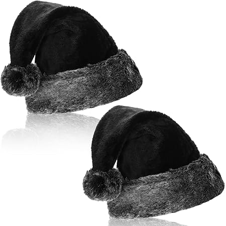 Amazon.com: Toulite 2 Pack Christmas Black Santa Hat Christmas Hat Soft ...
