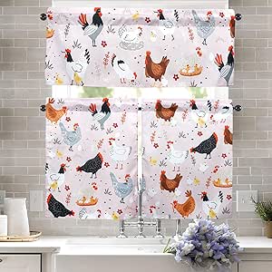 Amazon.com: Rooster Kitchen Curtains and Valances Set - 3 Piece Kitchen ...