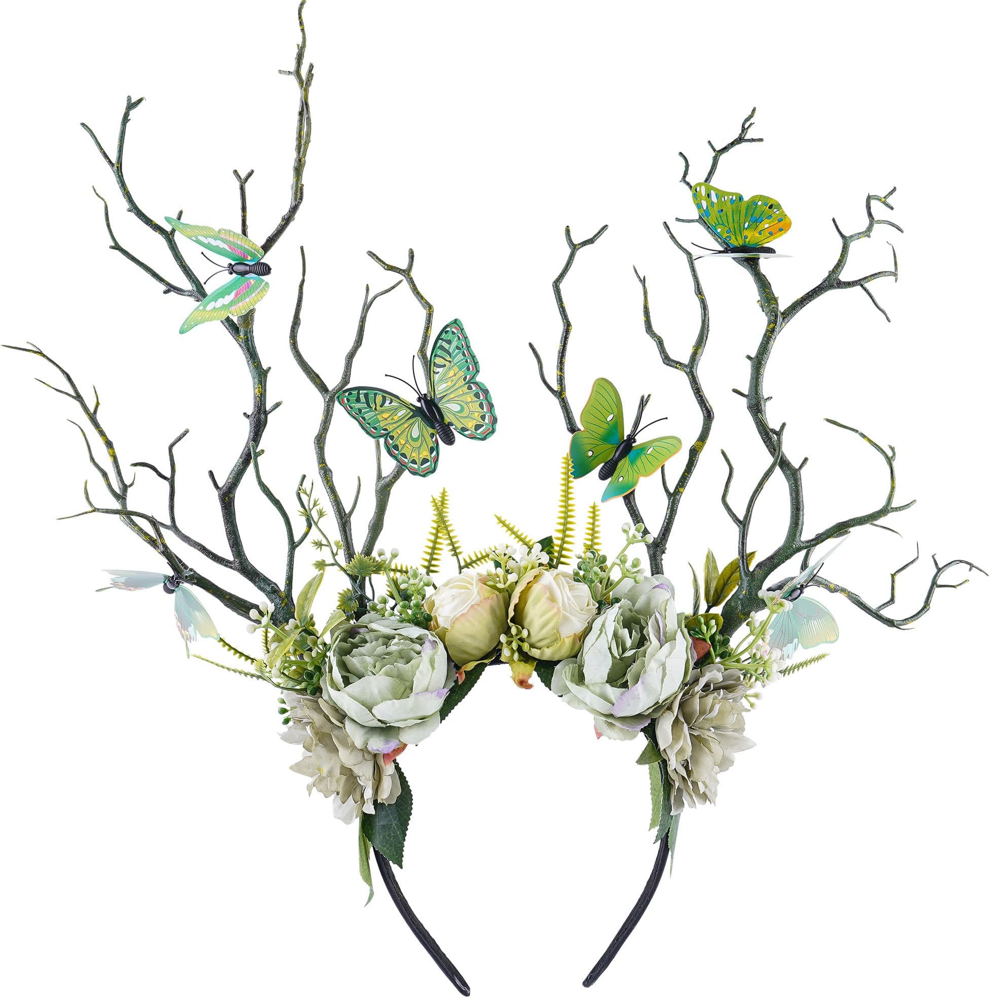 Amazon.com : MOSTORY Handmade Antler Headband Brown - Adjustable ...