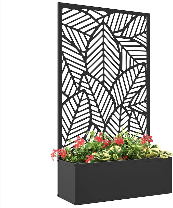 Amazon.com : Outsunny Outdoor Privacy Screen with Planter Box, Metal ...