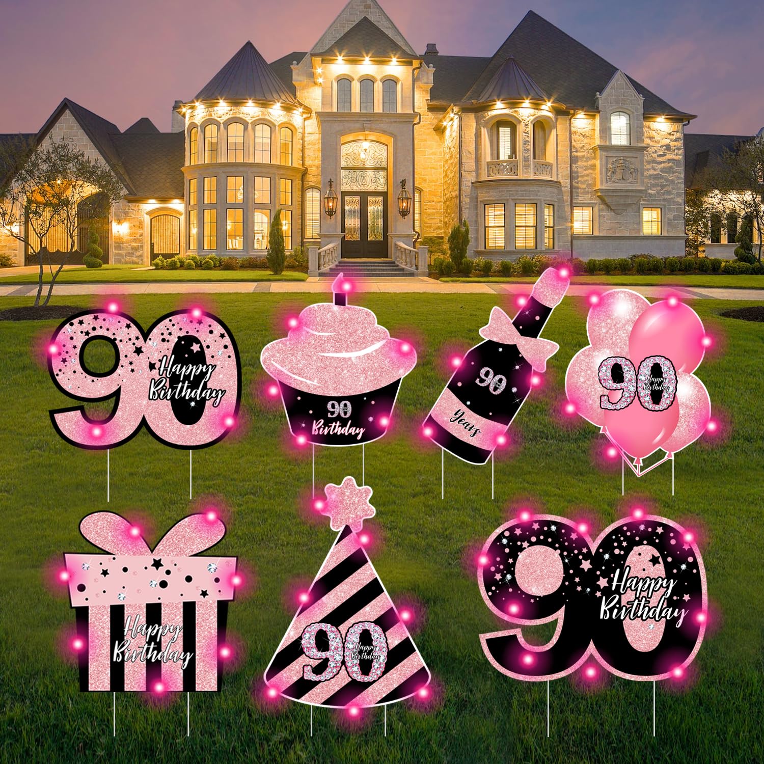 Amazon.com : ComboJoy 90th Birthday Decorations for Women - 7 PCS Black ...