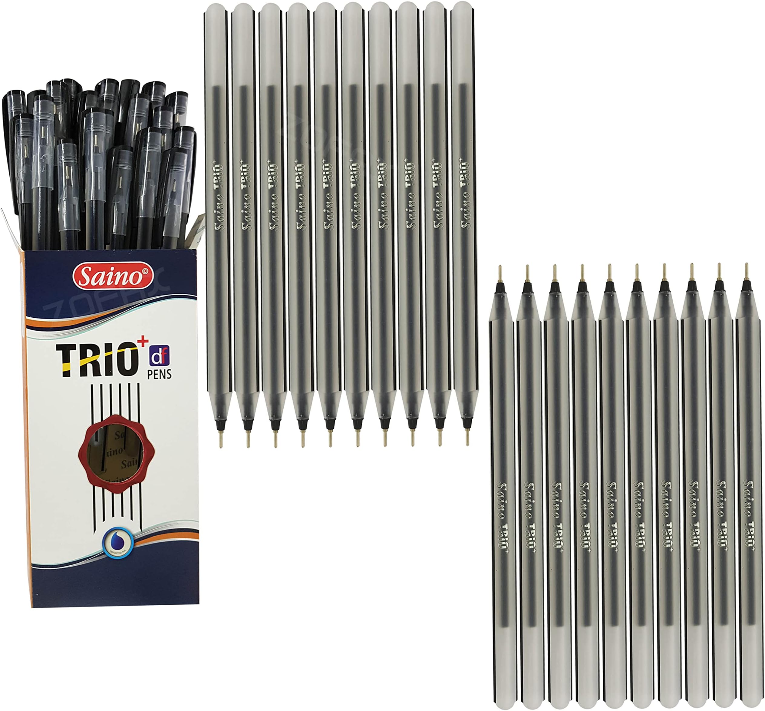 SAINO 10 x 0.7mm Softek BLACK Ballpoint Pens Smooth Ink Flow Office ...