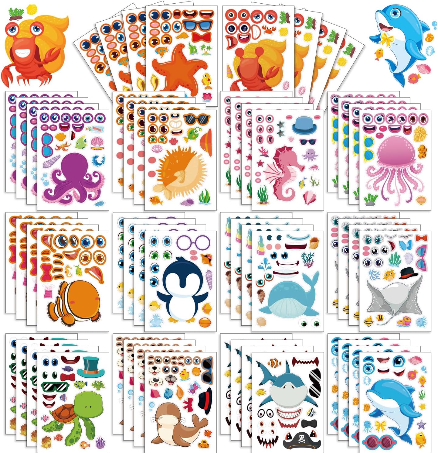 Amazon.com: 42 Sheets Make Your Own Ocean Animals Stickers Make A Face ...