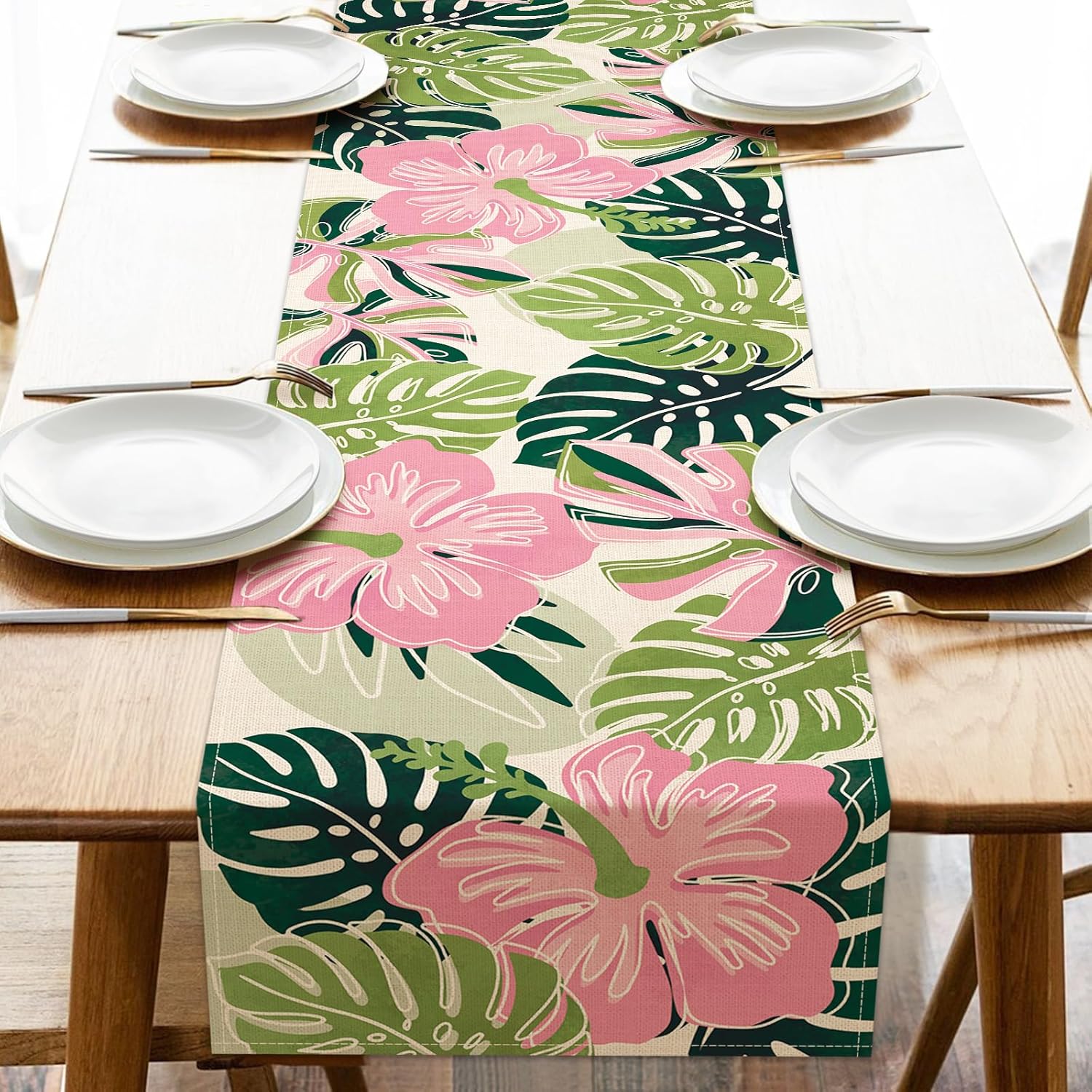 Amazon.com: Croar Boho Palm Leaves Spring Summer Table Runner, Tropical ...