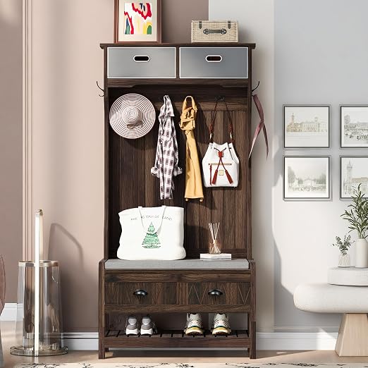 Amazon.com: Merax Hall Tree with 4 Hooks and Hinged Lid, Coat Hanger ...