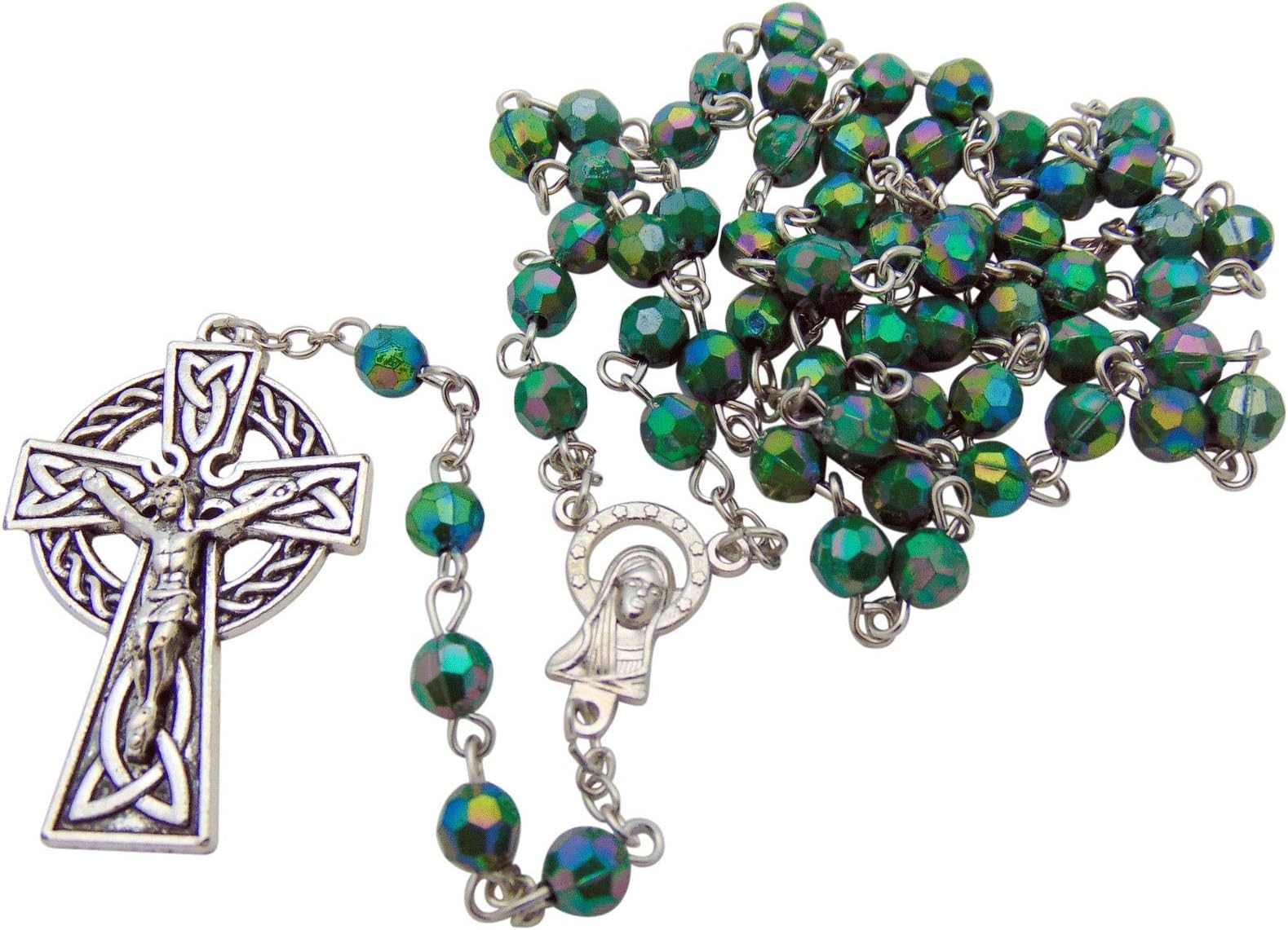 Amazon.com: Irish 21-inch Rosary with Celtic Crucifix and Miraculous ...
