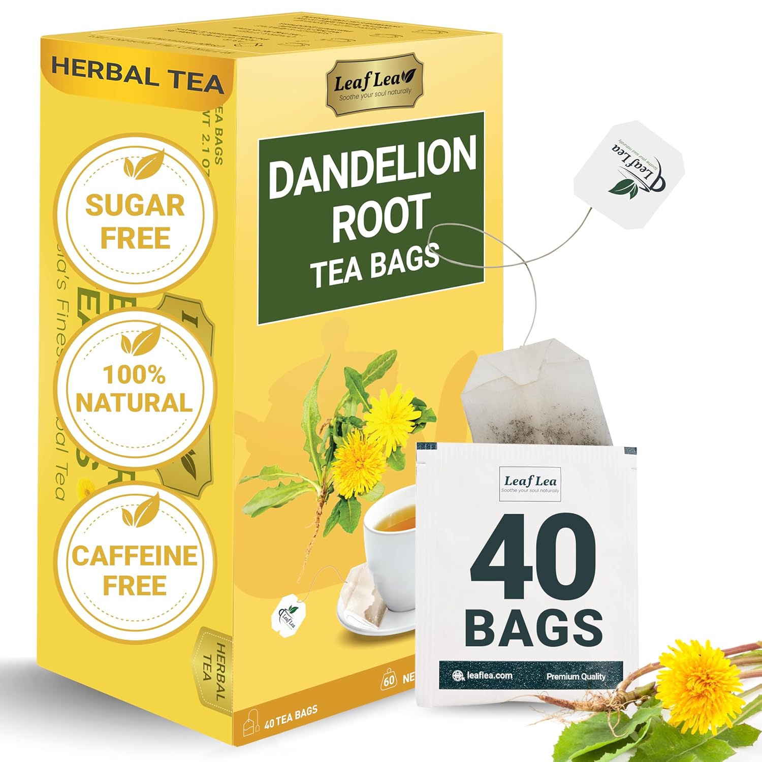 Amazon.com : LeafLea 40 Dandelion Root Tea Bags, Dandelion Tea Supports ...