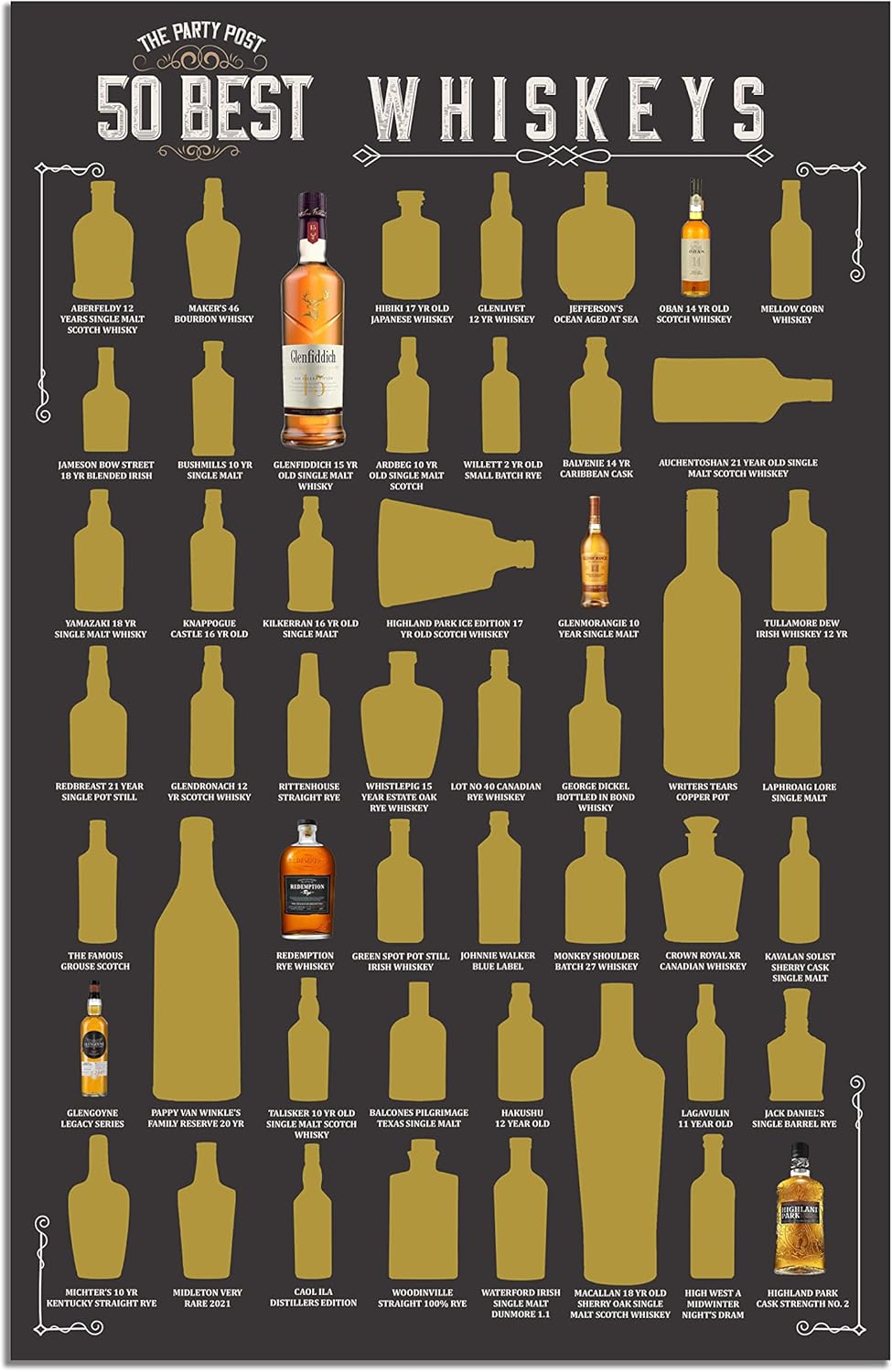 Amazon.com: Whiskey Scratch Off Poster - Top 50 Whiskey Bucket List ...