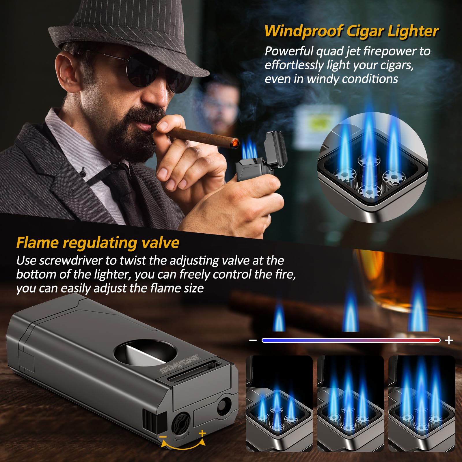 Snapklik.com : SEMKONT Cigar Torch Lighter 4 Jet Flame Refillable ...