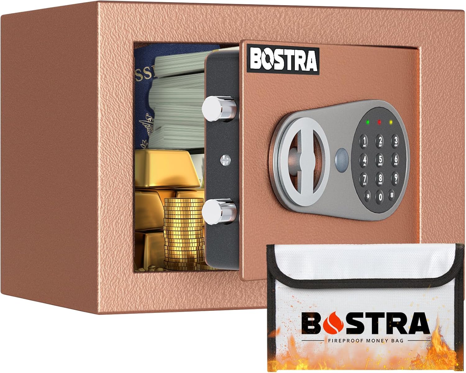 Bostra Fireproof Money Safe Box with Sensor Light & Fireproof Bag ...