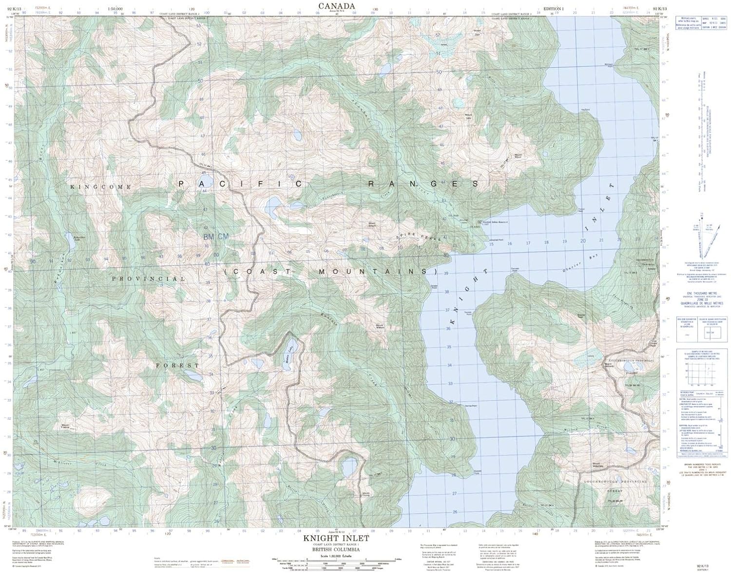 Knight Inlet - 92 K/13 - British Columbia - 32" x 25" Laminated Wall ...