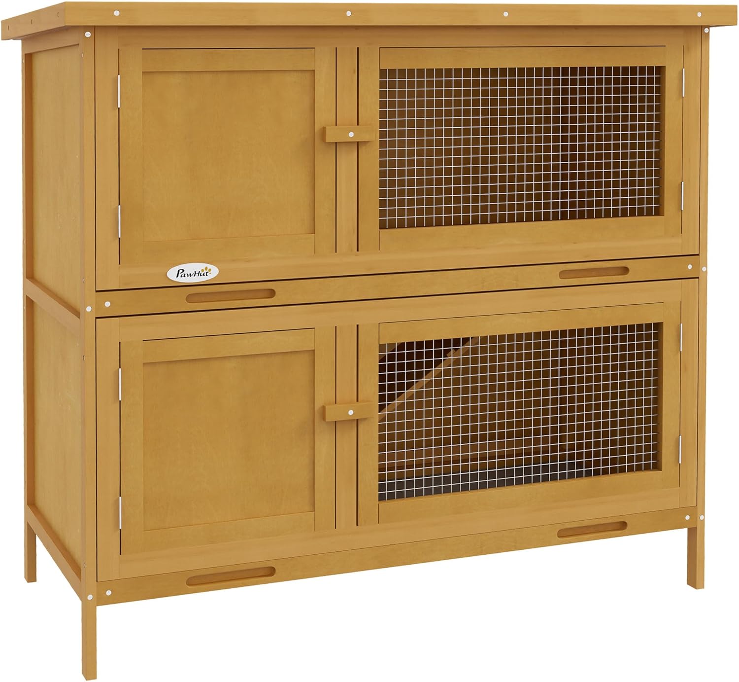 PawHut Double Decker Rabbit Hutch 2 Tier Guinea Pig House Pet Cage ...