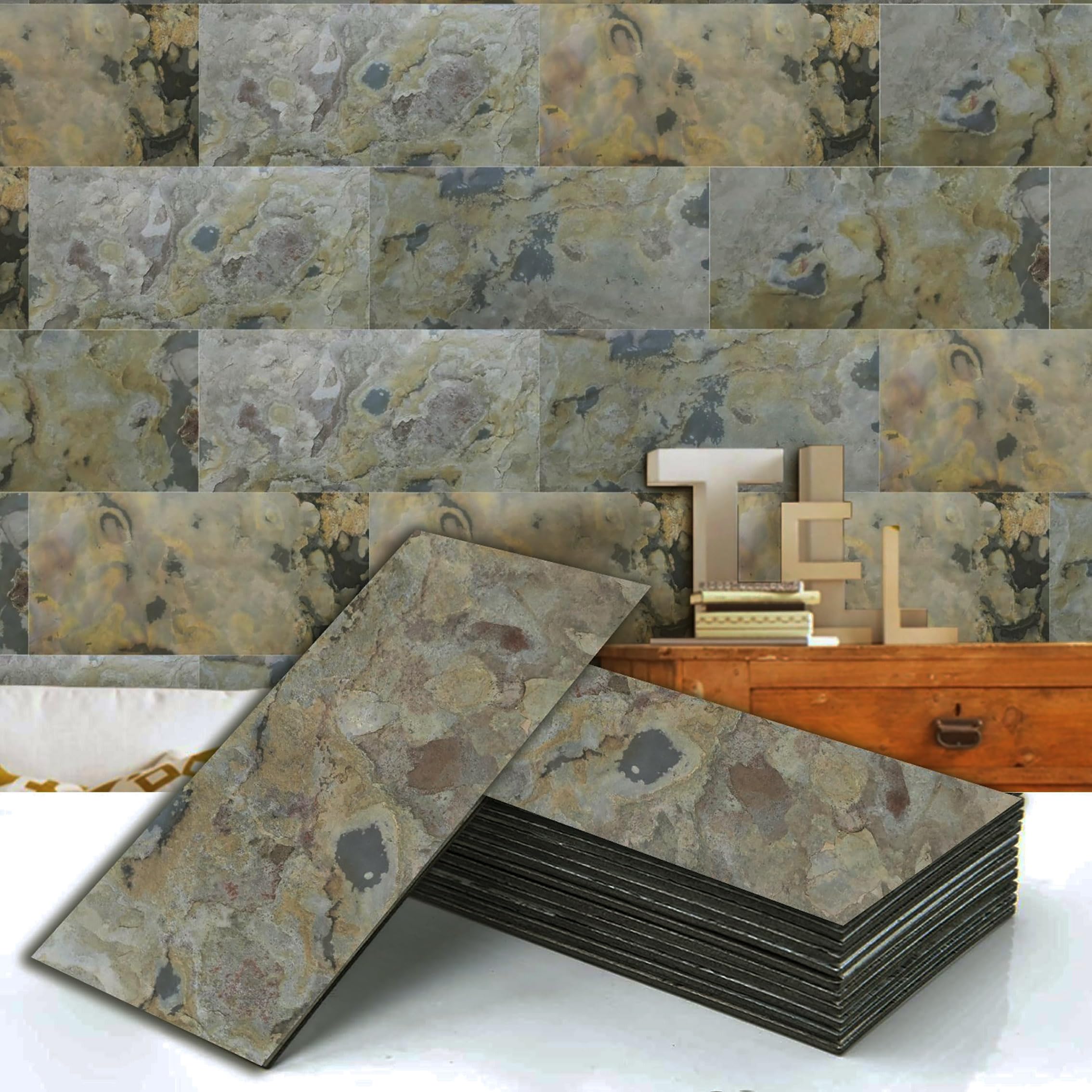 Amazon.com: Dundee Deco Veneer Wall Panels, Peel and Stick DIY Slate ...