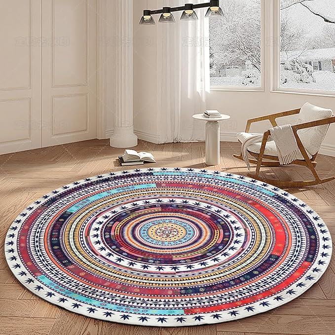 Amazon.com: Mirok Boho Round Rug 3 Ft Washable Non-Slip Soft Circle ...