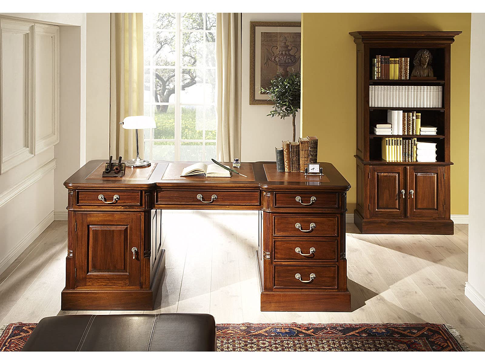 Solid Wood Partners Desk Partner Desk In Chestnut And Green Faux
