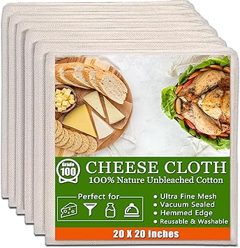 Amazon.com: 6 Pcs Cheese Cloths, 20x20 Inch, 100% Unbleached Cotton ...