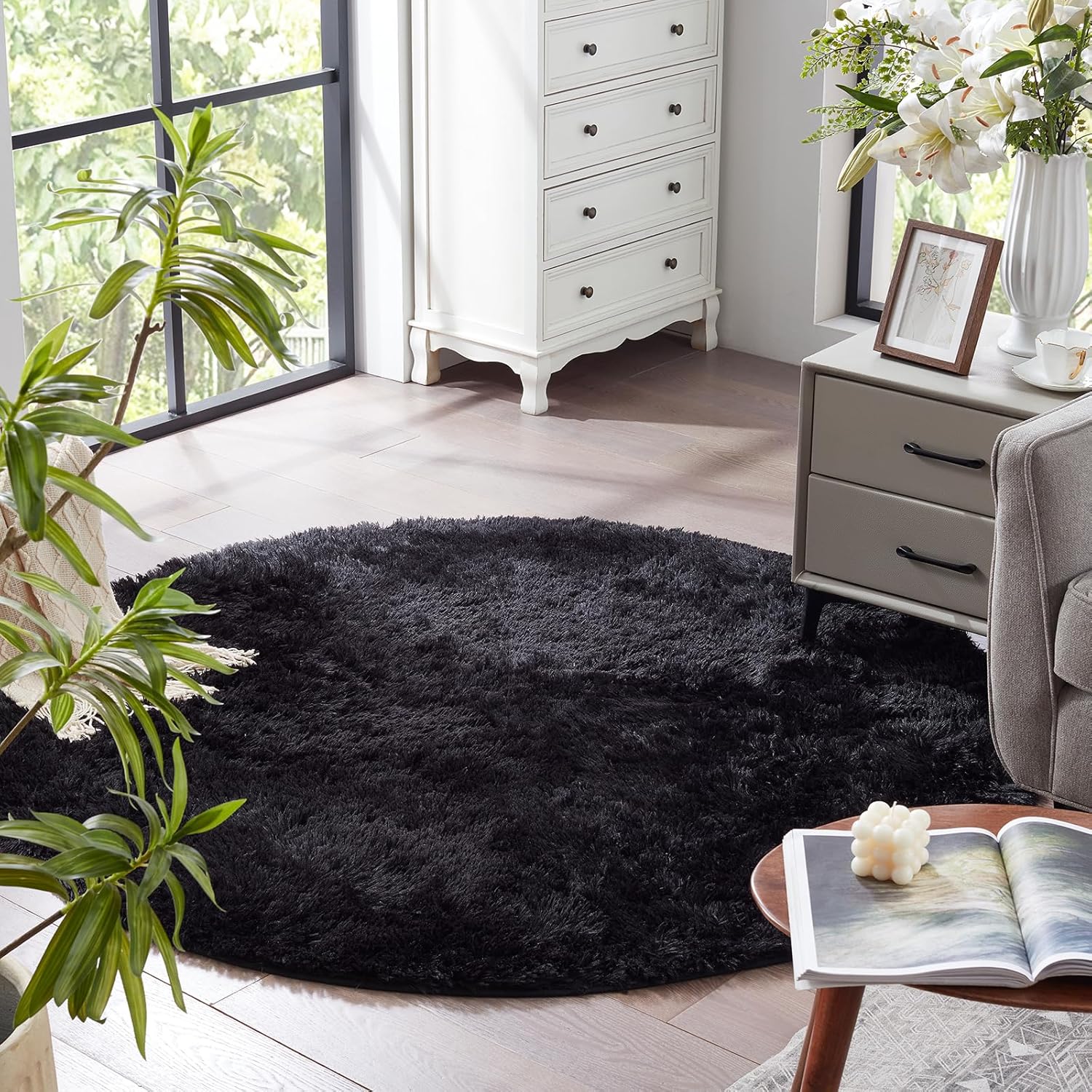 Amazon.com: Hboemde Black Round Rug 6X6 Feet Fluffy Cozy Area Rugs for ...