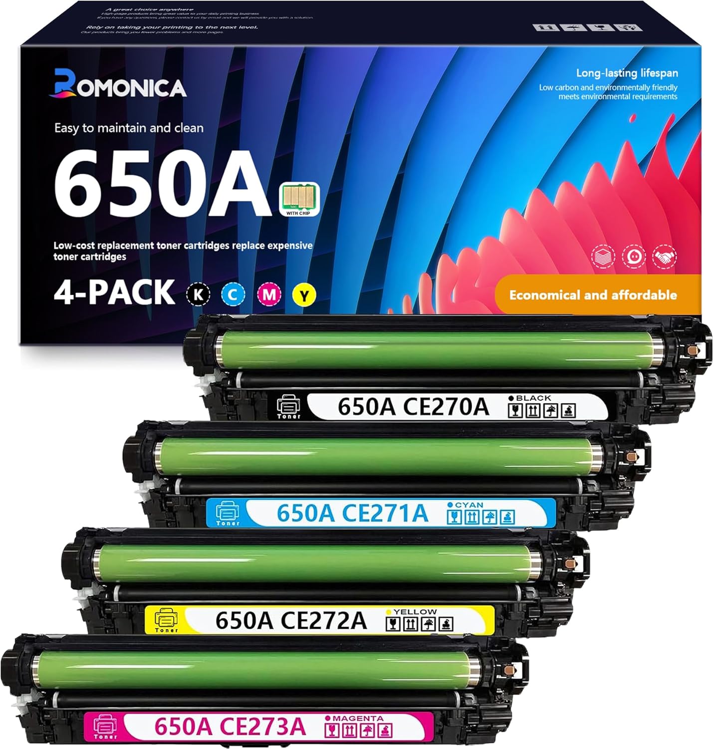 Amazon.com: 650A Toner Cartridges 4 Pack with Chip: CE270A CE271A ...