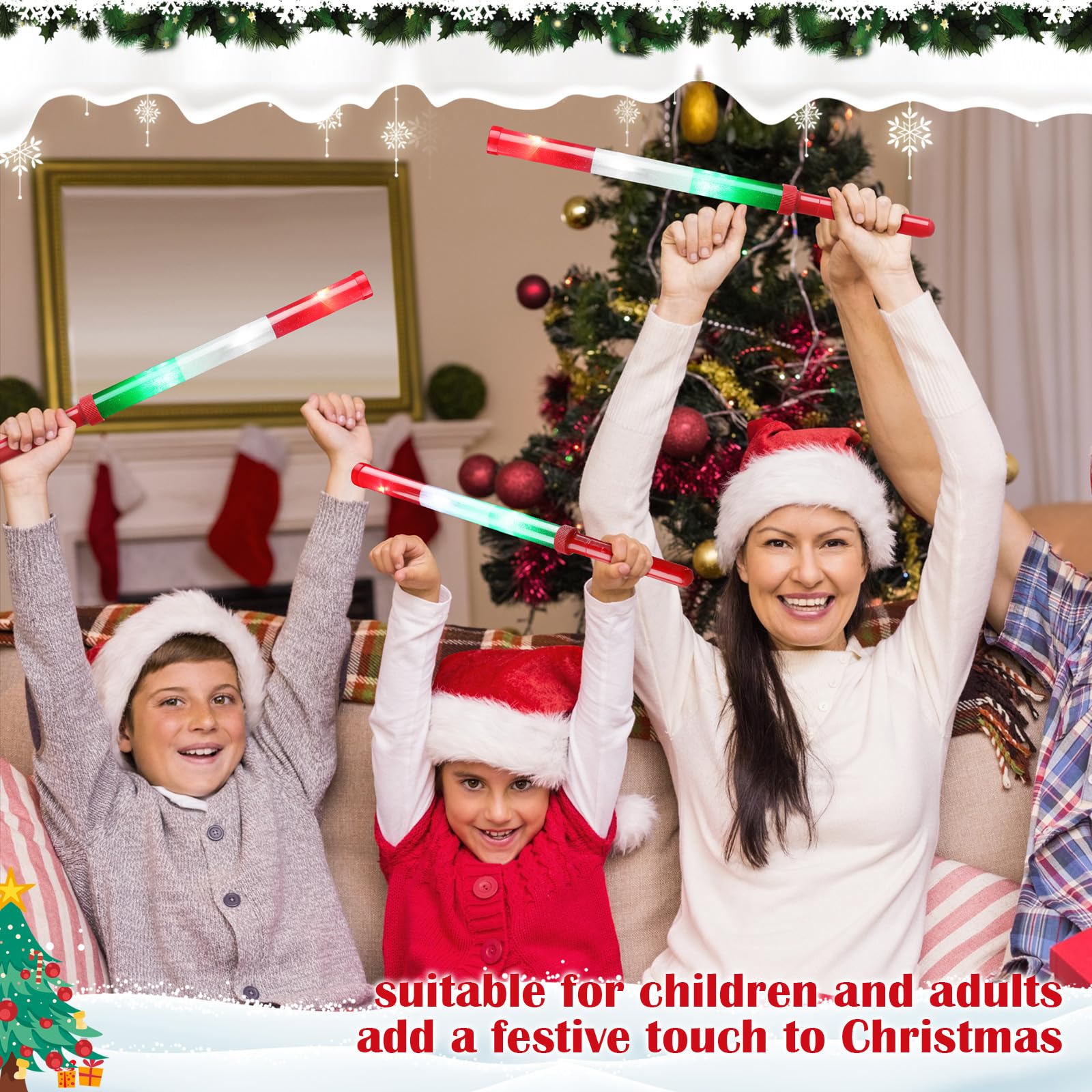 Liliful 24 Pcs Red White and Green Christmas LED Light Stick Baton Glow ...