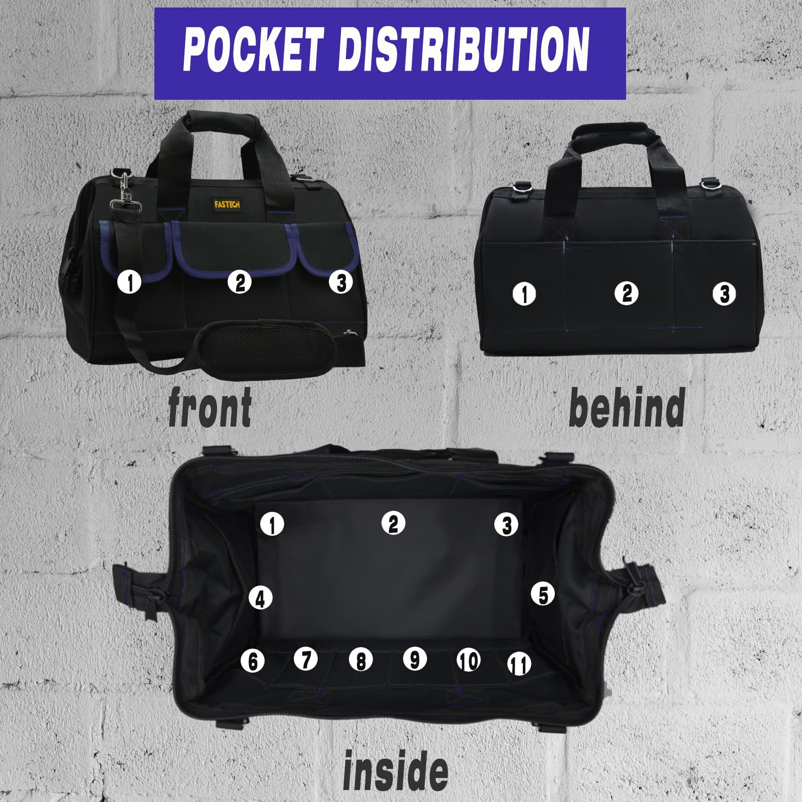 Snapklik.com : FASTECH 18 Inch Tool Bag, Waterproof Wide Mouth Tool Kit ...