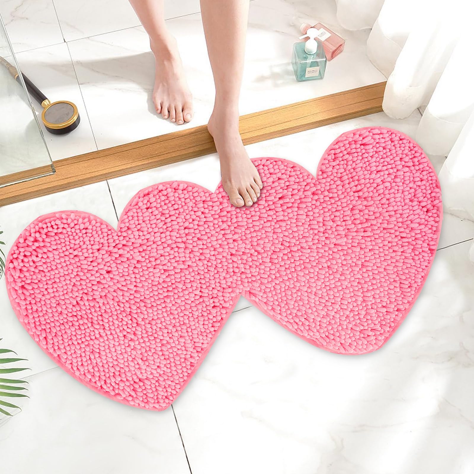 Amazon.com: AnyDesign Valentine's Day Bathroom Rugs Double Heart Shaped ...