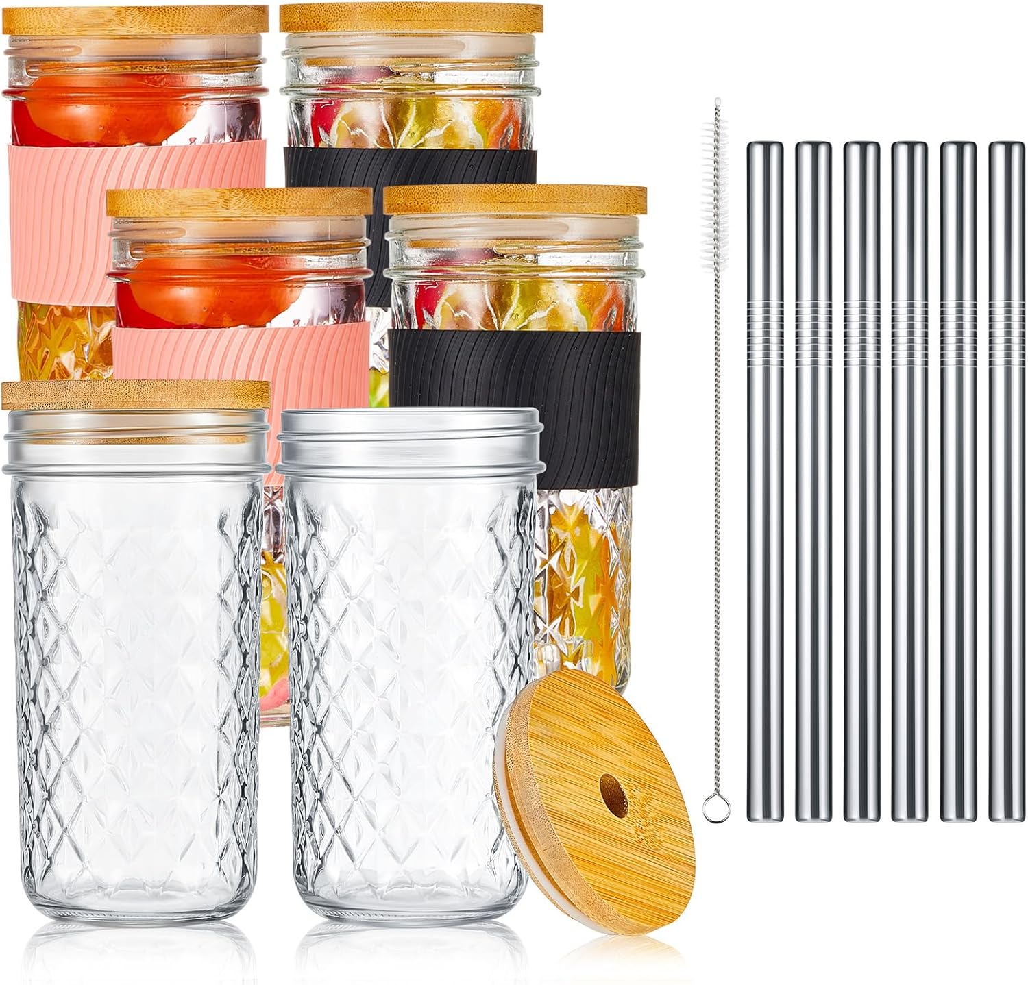 Amazon.com: Tanlade 6 Pcs 22 oz Mason Jar with Lid and Straw Wide Mouth ...