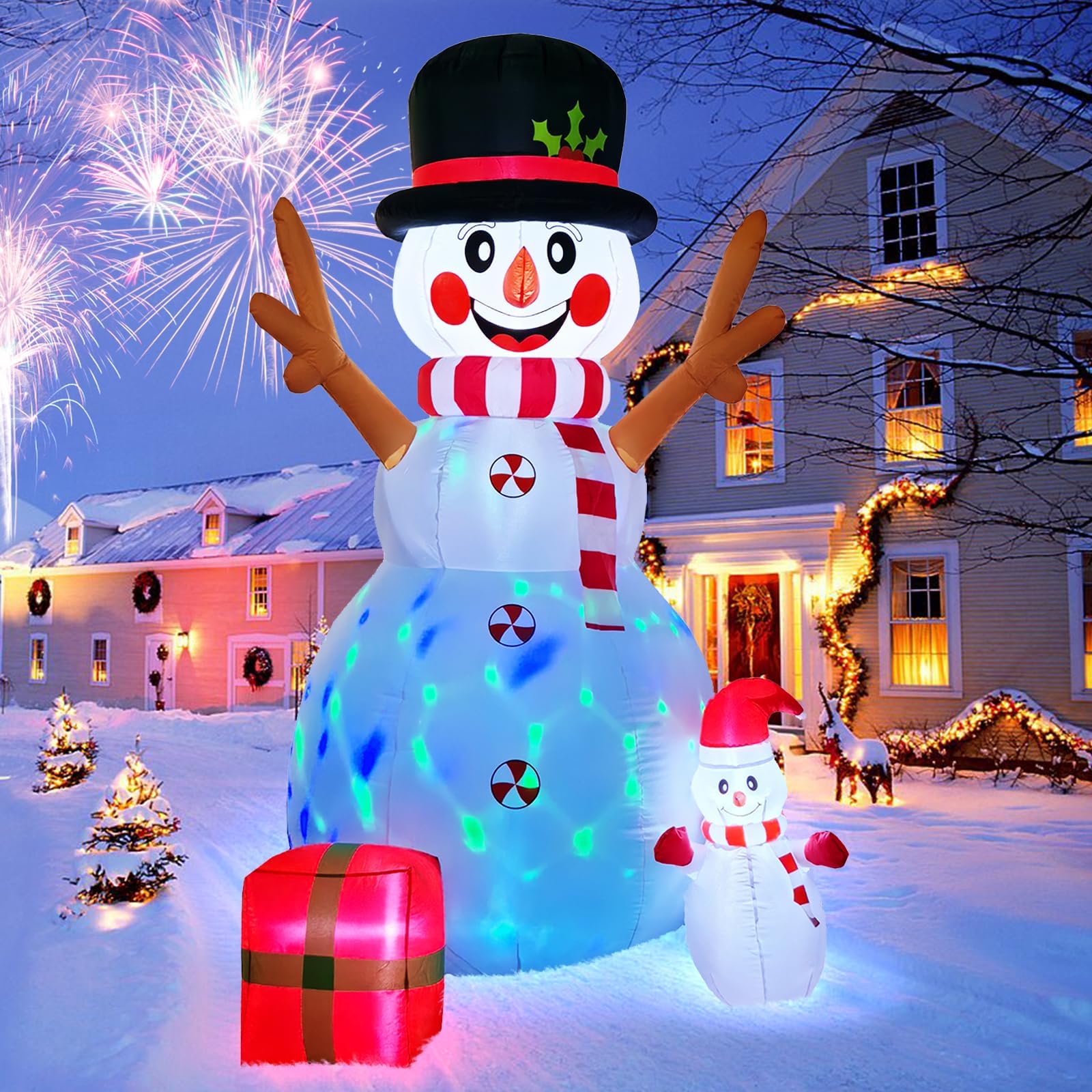 Amazon.com: Christmas Inflatable Snowman with Dynamic Projection Lights ...