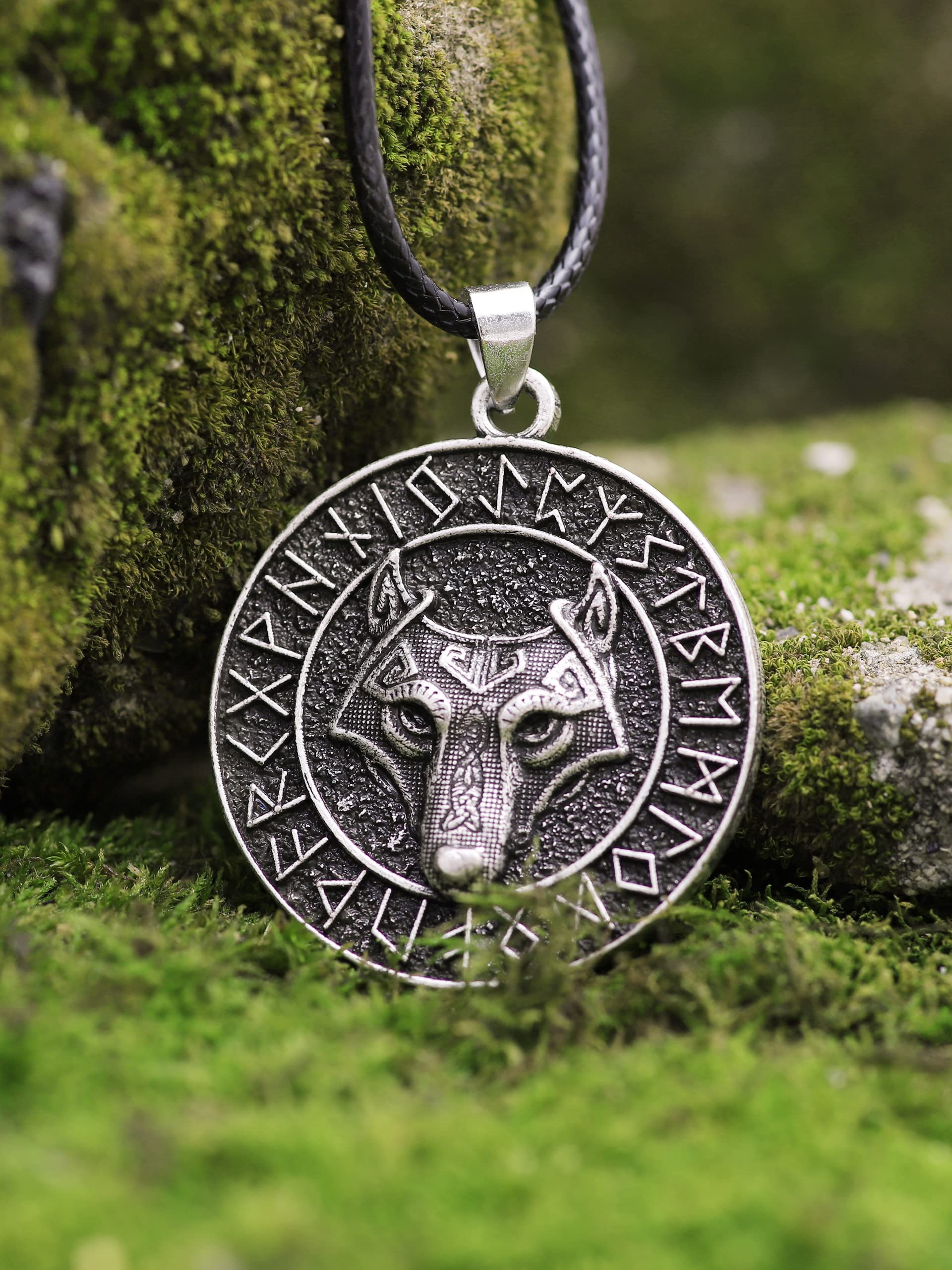 Snapklik.com : HAQUIL Viking Wolf Necklace, Viking Runes Medallion