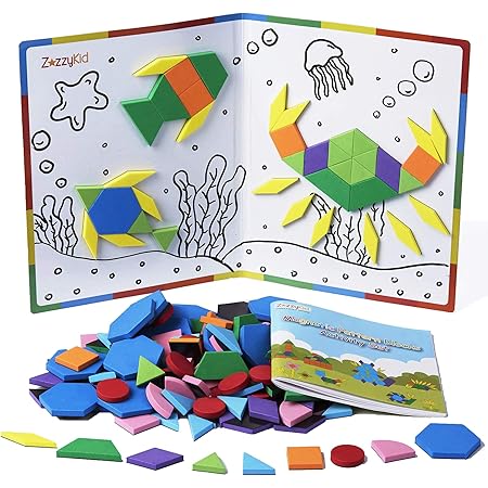 Amazon.com: ZazzyKid Kids Magnetic Pattern Blocks Set: 216 PCS Geometric Shape Puzzles Tangram ...