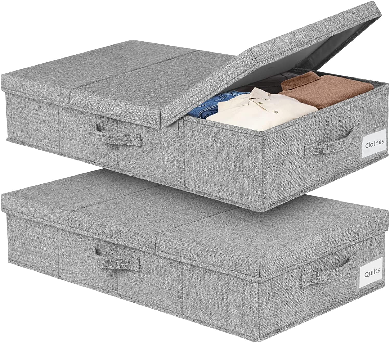 EHC Set of 2 Underbed Storage Box Chest Basket With Lid - Black ...