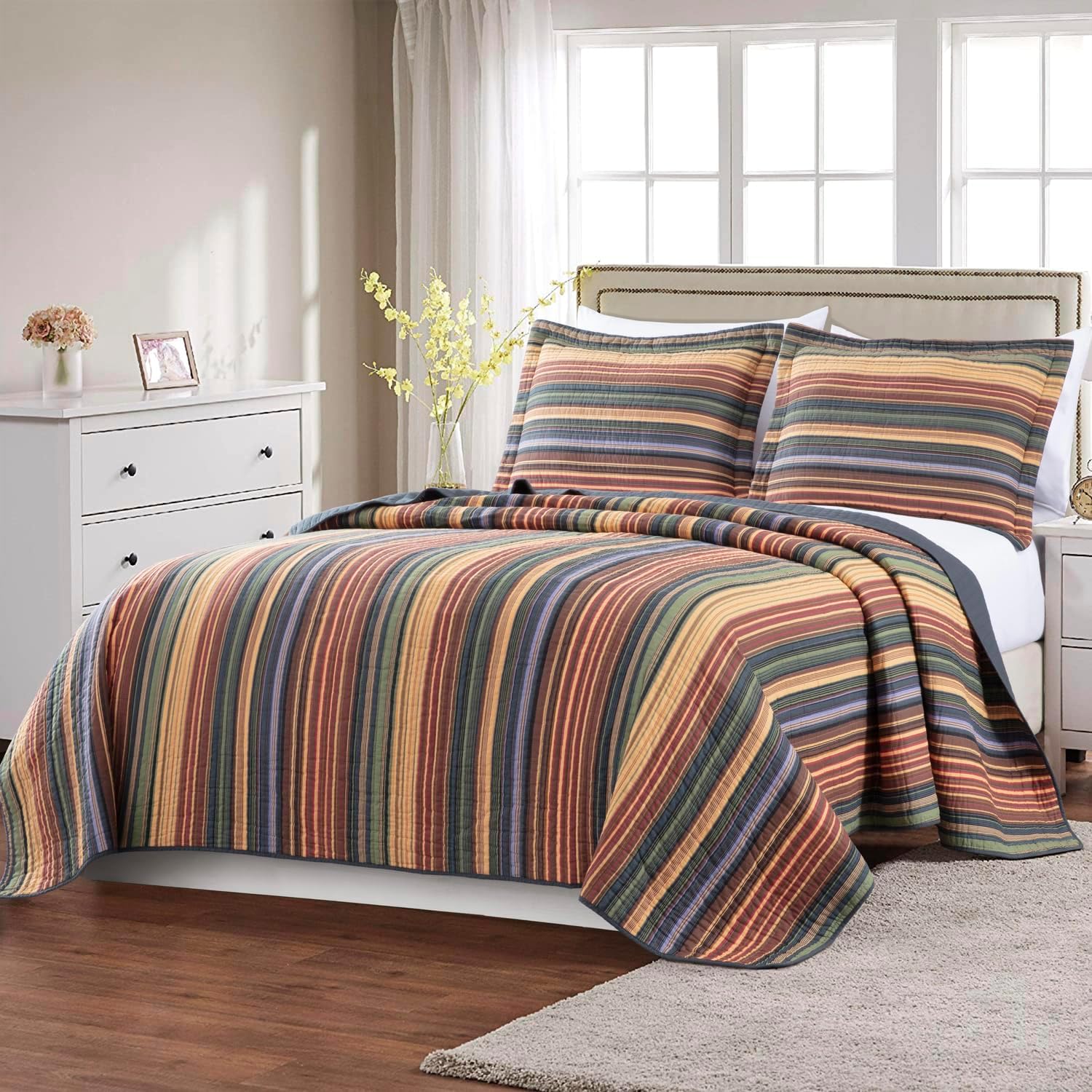 Amazon.com: Chezmoi Collection Avery 3-piece Multi-Color Striped 100% ...