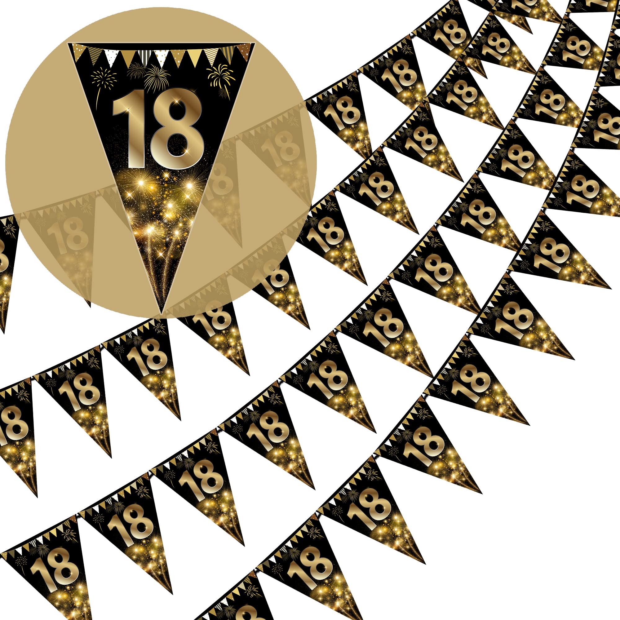 40Pcs Happy 18th Birthday Banner Bunting Flags Gold and Black Glitter ...