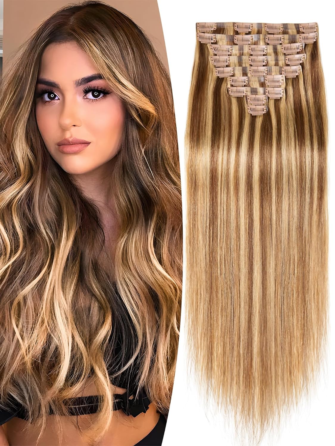 Amazon.com : Clip in Hair Extensions for Women,Real Human Hair 4/27 ...