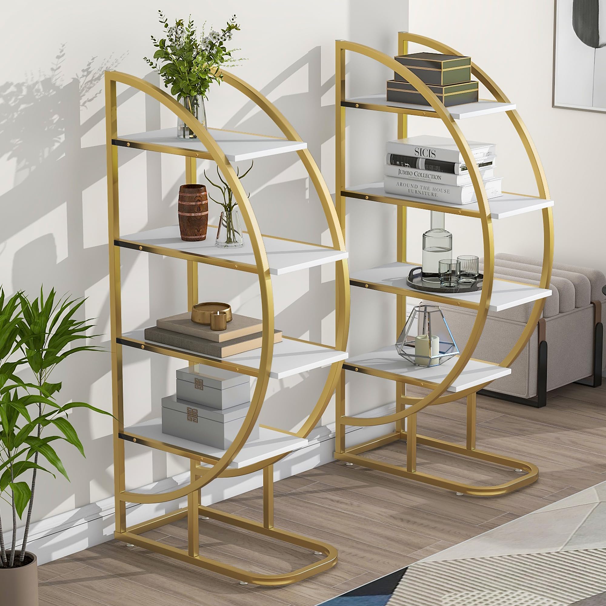 4-Tier Round Circle Bookcase, L Shaped Bookshelf, Modern Storage Shelf ...