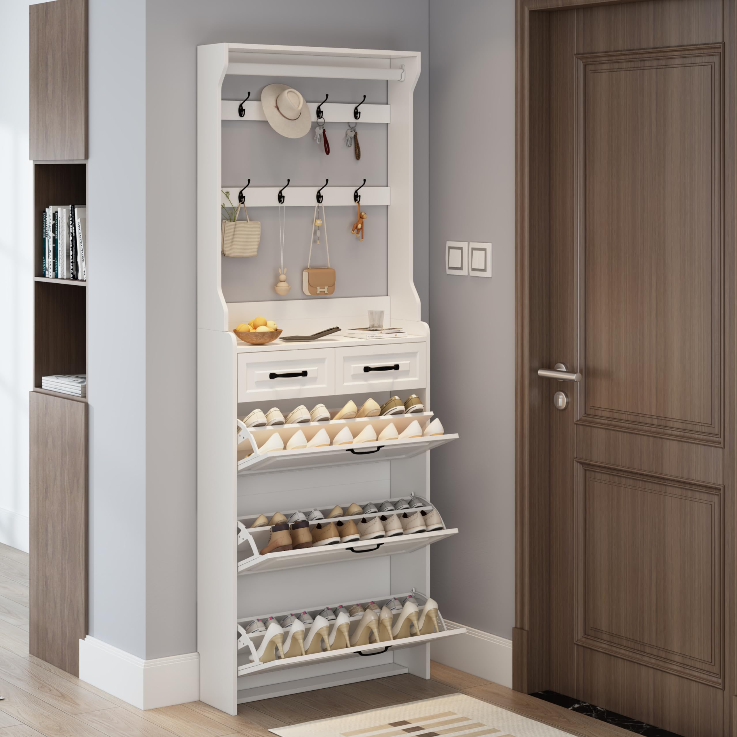 Amazon.com: Giluta Shoe Cabinet with Coat Rack,Tall & Narrow Shoe ...