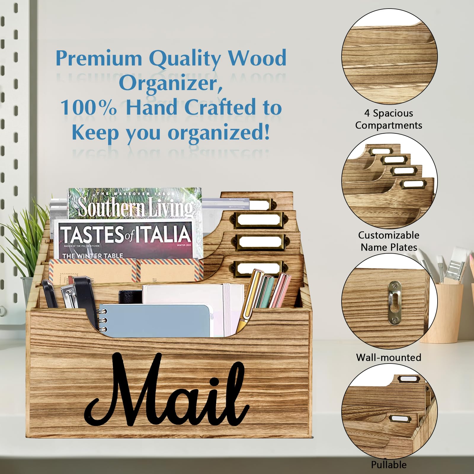 Snapklik.com : Rustic Mail Organizer Letter Sorter For Counter, Mail ...
