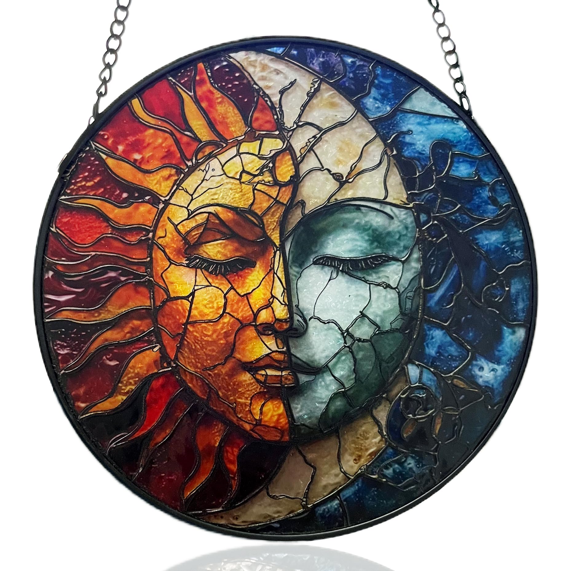 Amazon.com: Sun & Moon Stained Glass Suncatchers for Windows Hanging ...