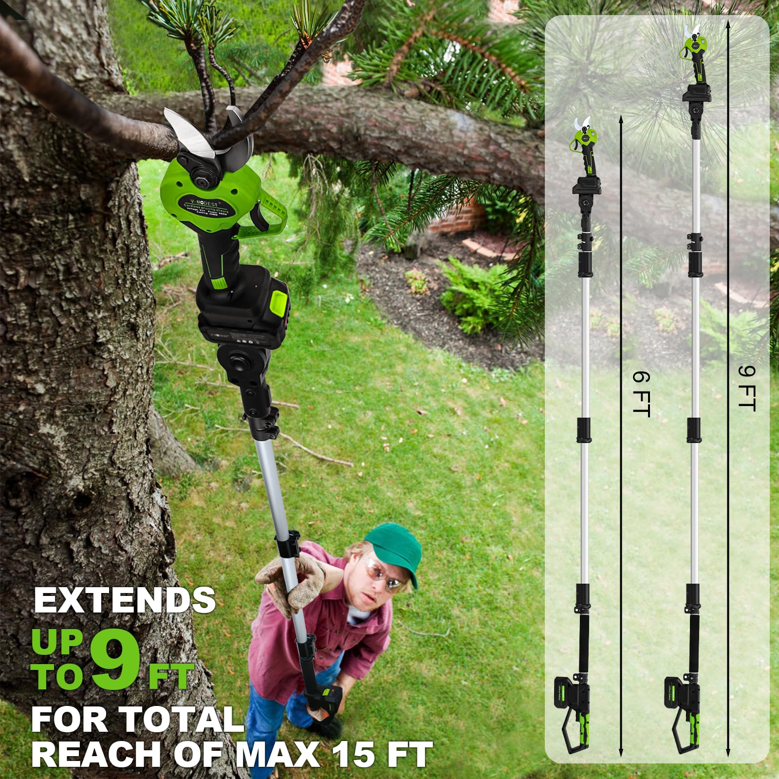 Snapklik.com : V-MODEST 2-IN-1 Electric Pole Pruning Shears Cordless, 1 ...