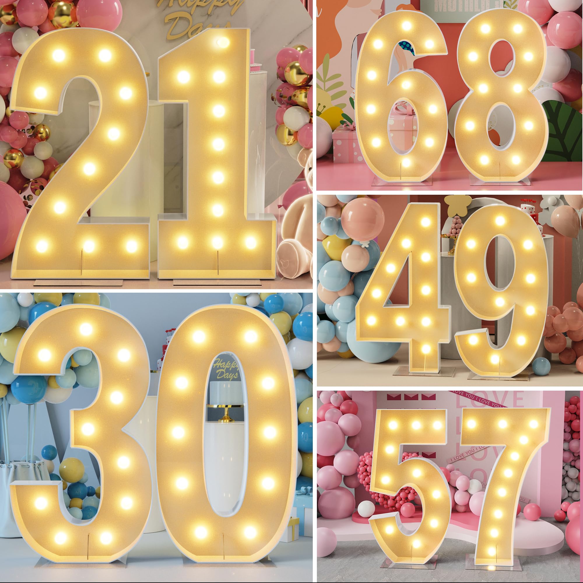 Aseeâ€™m 4FT Marquee Light Up Numbers Mosaic Frame Number 2 Giant Pre ...