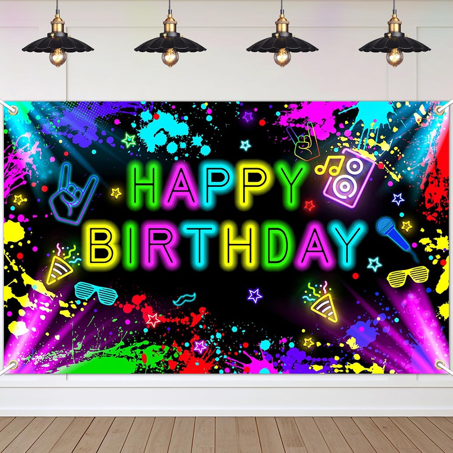Amazon.com: Lecheme Neon Birthday Banner 6x3.6 ft Glow in The Dark ...