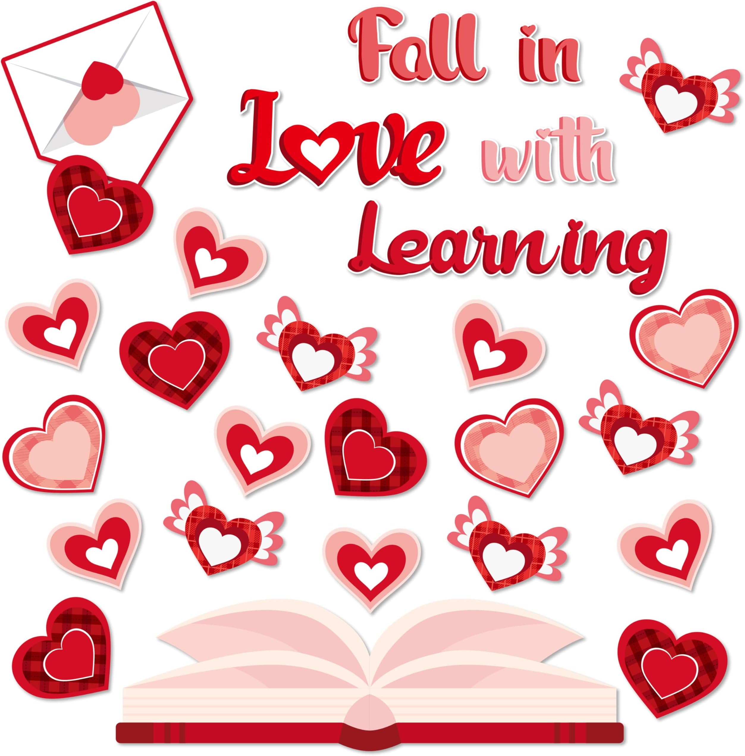 Amazon.com : 74Pcs Valentine's Day Red Heart Bulletin Board Decoration ...