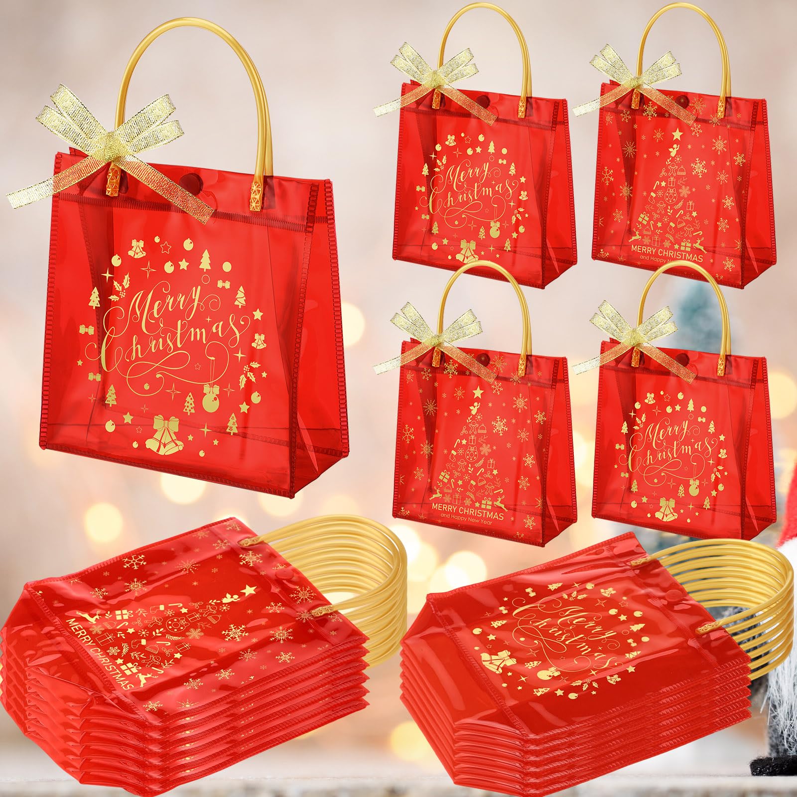 Amazon.com: Sweetude 12 Pcs Christmas Clear Plastic Gift Bags with ...