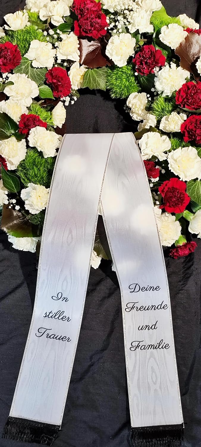 Trauerschleife Kranzschleife bedruckt (125 mm, weiß) nach Kundenwunsch ...
