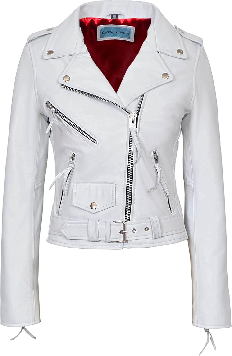 CLASSIC BRANDO Ladies White Biker Style Motorcycle Cruiser Hide Leather ...