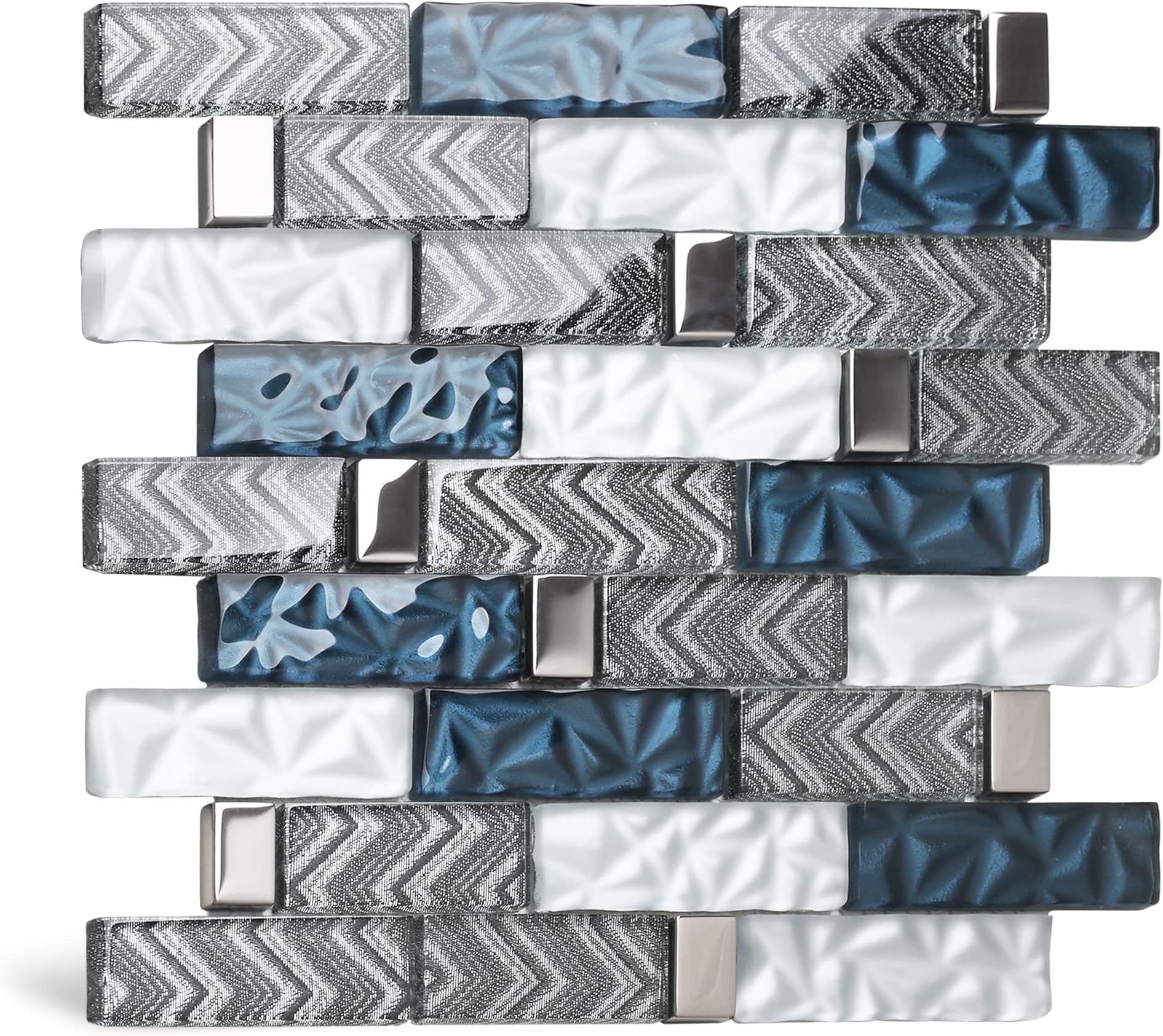 Amazon.com: TNLQG-02 Light Blue Green Glass Stripe Floral Mosaic Tile ...