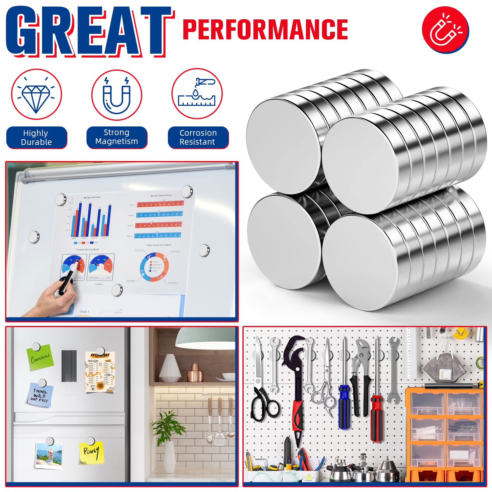 Snapklik.com : 30 Pack Refrigerator Magnet, 15x3mm Small Magnets ...