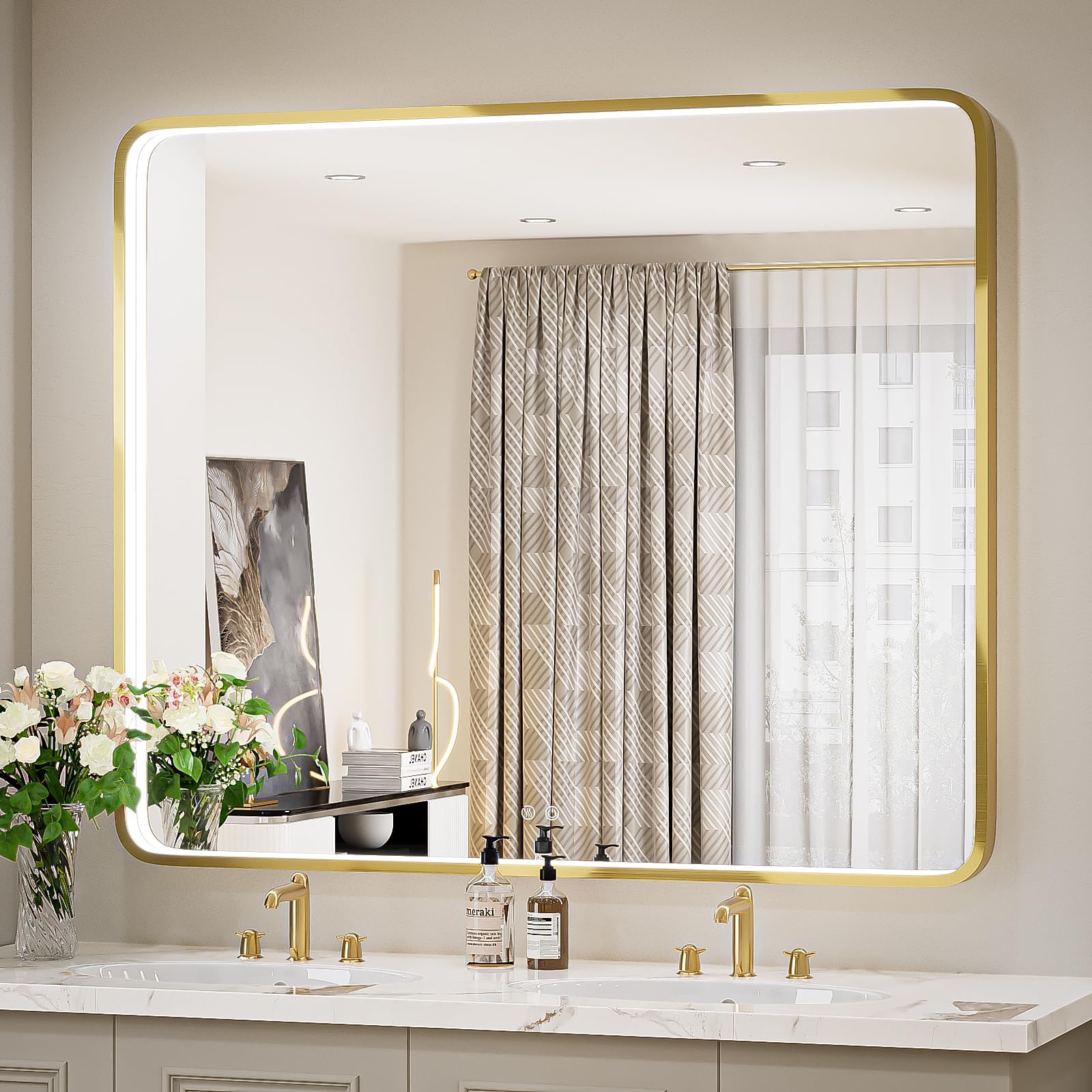 Amazon.com: FTOTI 43X36 Inch Framed LED Lighted Bathroom Mirror,Wall ...
